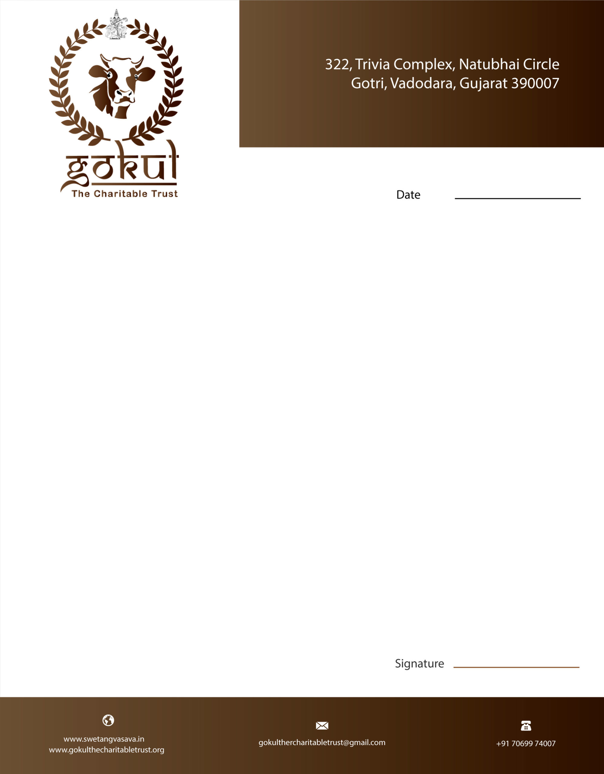 Gokul the charitable trust letterhead design Bk Website Designs